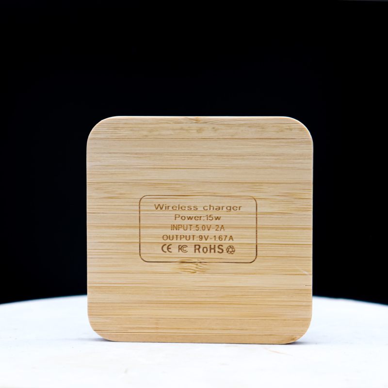 Badu.bg Квадратно бамбуково безжично зарядно за настолен плот, 15W ...