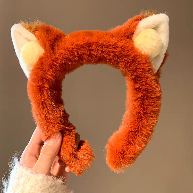 Badu.bg Плюшена лисича лента за глава за жени, ръчна изработка, сладък ...