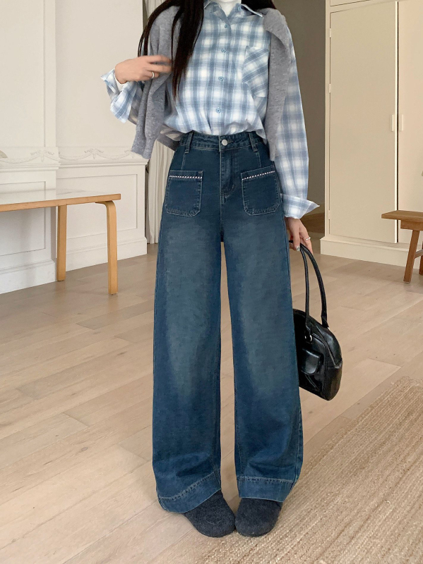 Badu.bg Есен 2025 памучни панталони с висока талия и широки крачоли за ...