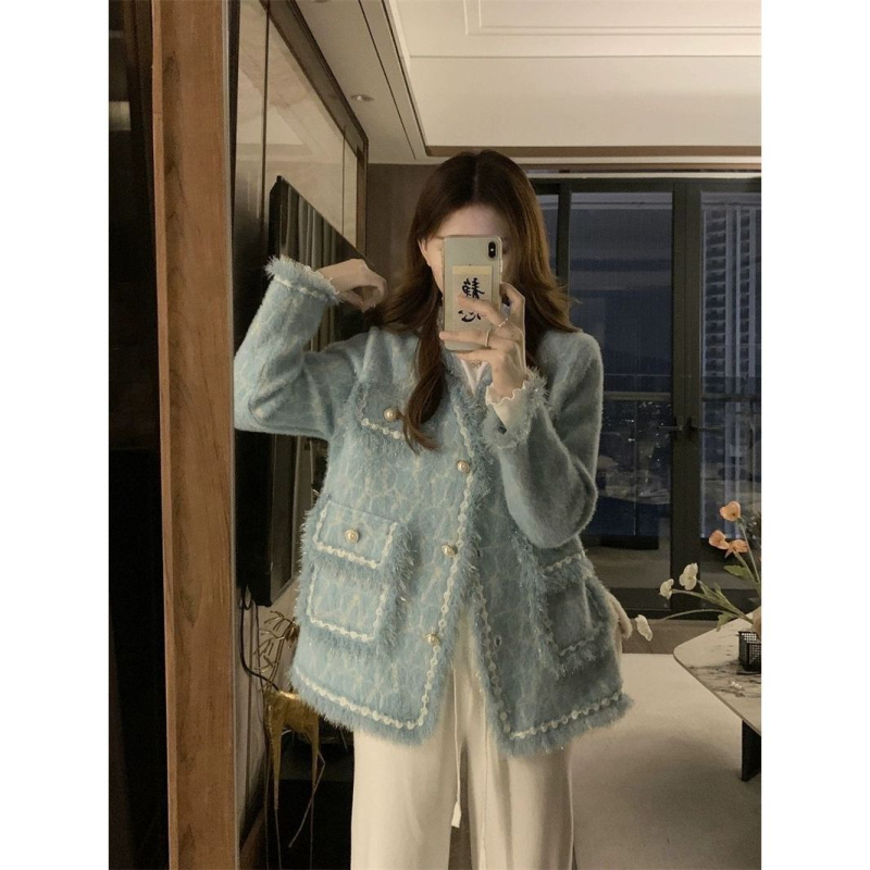 Badu.bg Кардиган с V-образно деколте и ресни, плетен, дълги ръкави ...