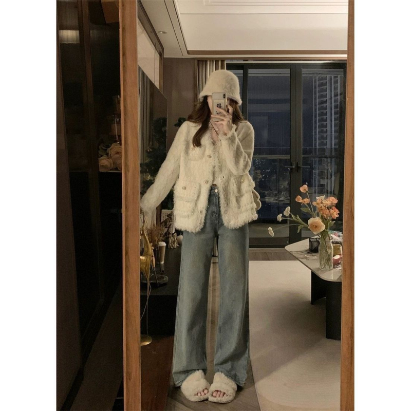 Badu.bg Кардиган с V-образно деколте и ресни, плетен, дълги ръкави ...